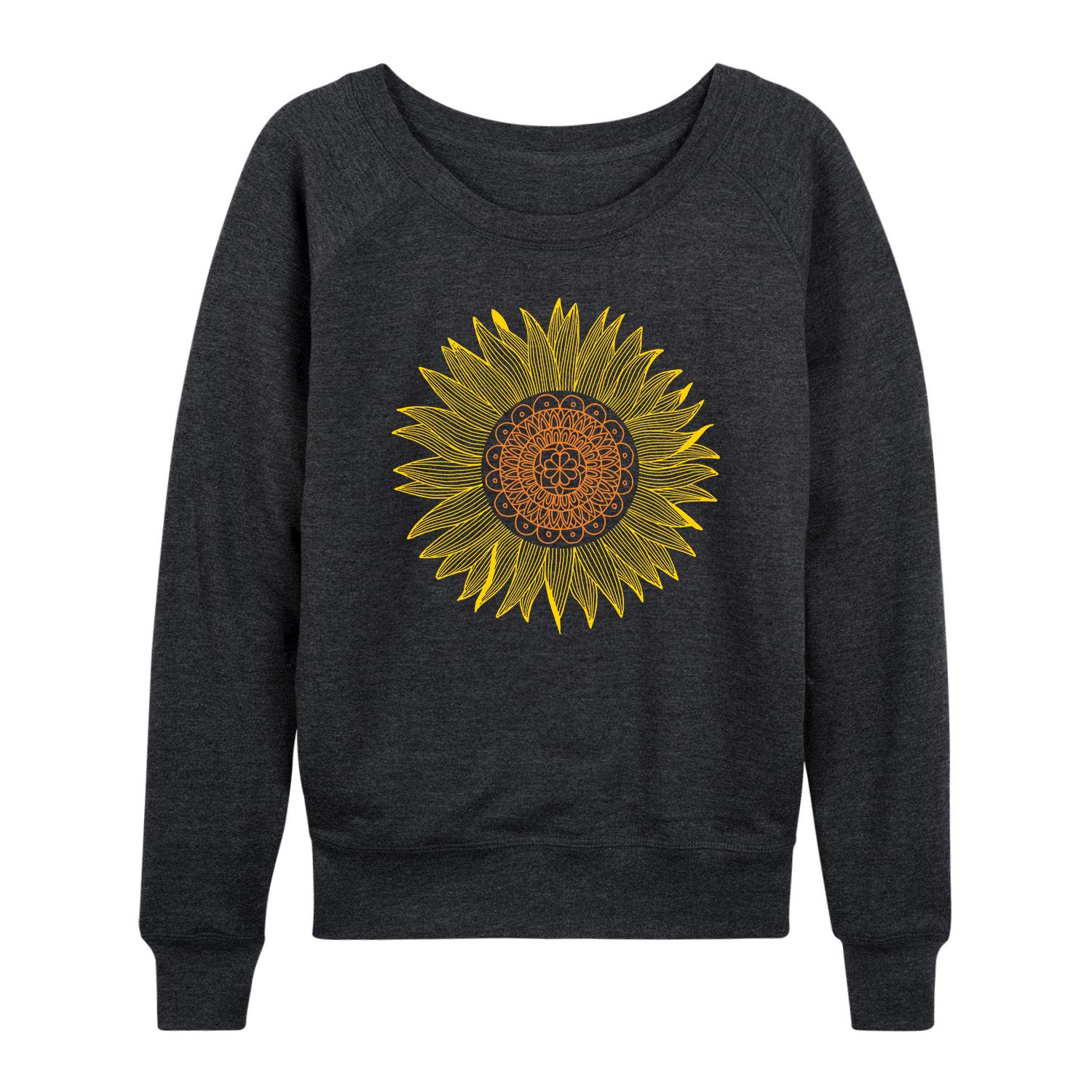 Instant Message - Sunflower Mandala - Ladies French Terry Pullover - Size Large Heather Charcoal