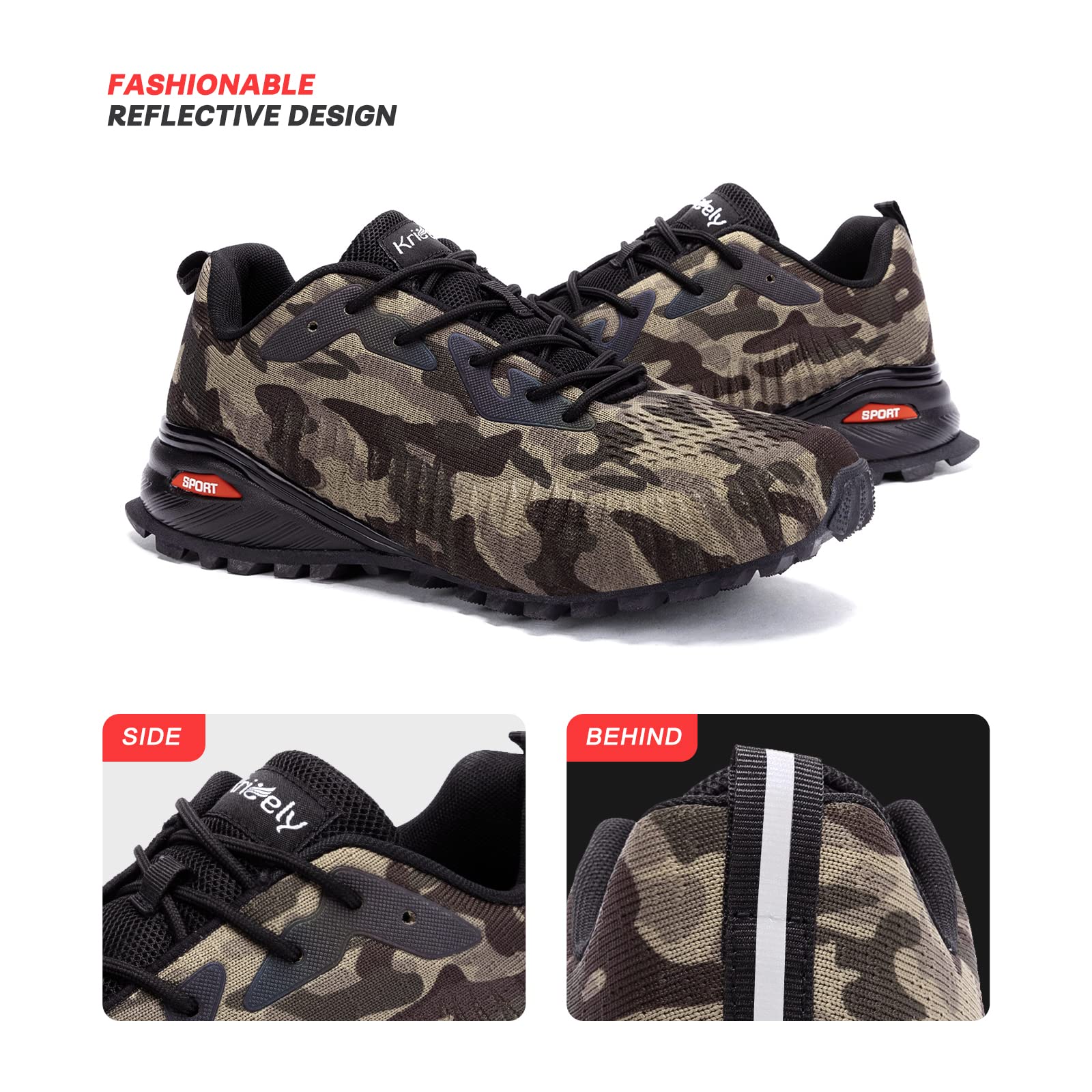 Kricely Men's Trail Running Shoes Fashion Hiking Sneakers for Men Camo Tennis Cross Training Shoe Mens Casual Outdoor Walking Footwear Size 9