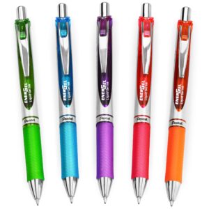 pentel energel xm bl77 - retractable liquid gel ink pen - 0.7mm - 54% recycled - tropical set of 5