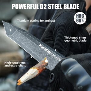 ZUNE LOTOO Tactical Survival Knife Fixed Blade Knife with Sheath D2 Steel G10 Handle Outdoor Tactical Knives for Men Camping Hiking Hunting Knife