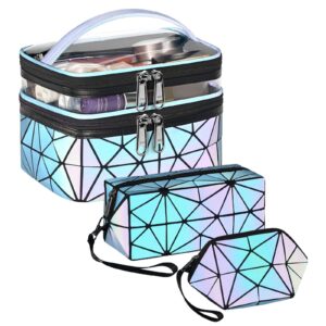 matein travel makeup bag set, luxury luminous geometric cosmetic bag for women