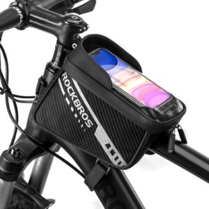 rockbros bike phone front frame bag top tube bike bag bicycle handlebar bag cell phone holder mount bag cycling accessories storage pouch for phone 11 12 pro xs max xr below 7.2”