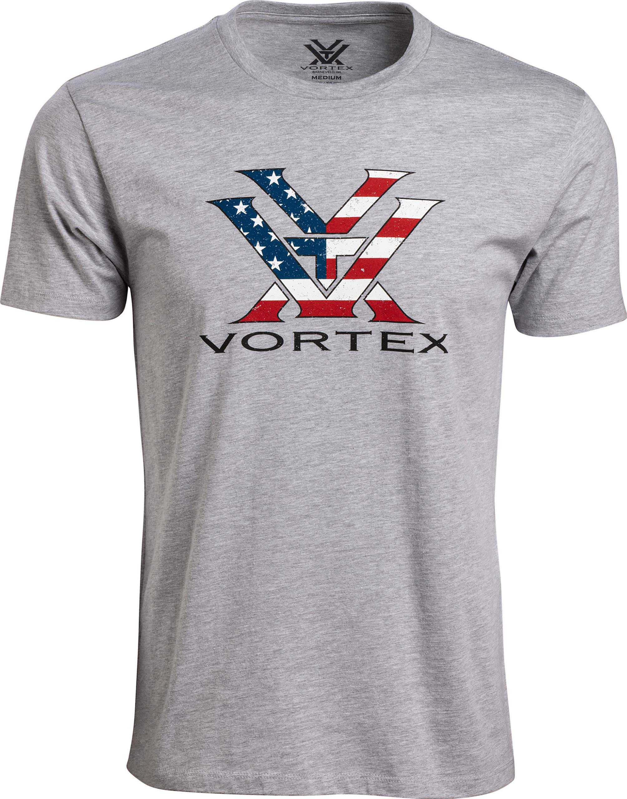 Vortex Men's Standard Stars and Stripes Short Sleeve Shirt, Grey Heather