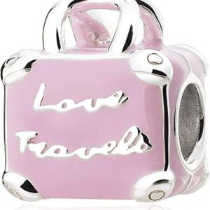 PINK SUITCASE LOVE TRAVEL 925 Sterling Silver Charm Bead For Pandora & Similar Charm Bracelets or Necklaces