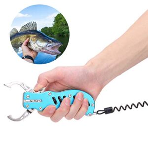 Fish Lip Grabber, Portable Stainless Steel Aluminum Alloy Fish Holder,Multi‑Functional Fish Controller Fishing Accessory,25mm/1in Maximum Concave Clamp Mouth(blue)