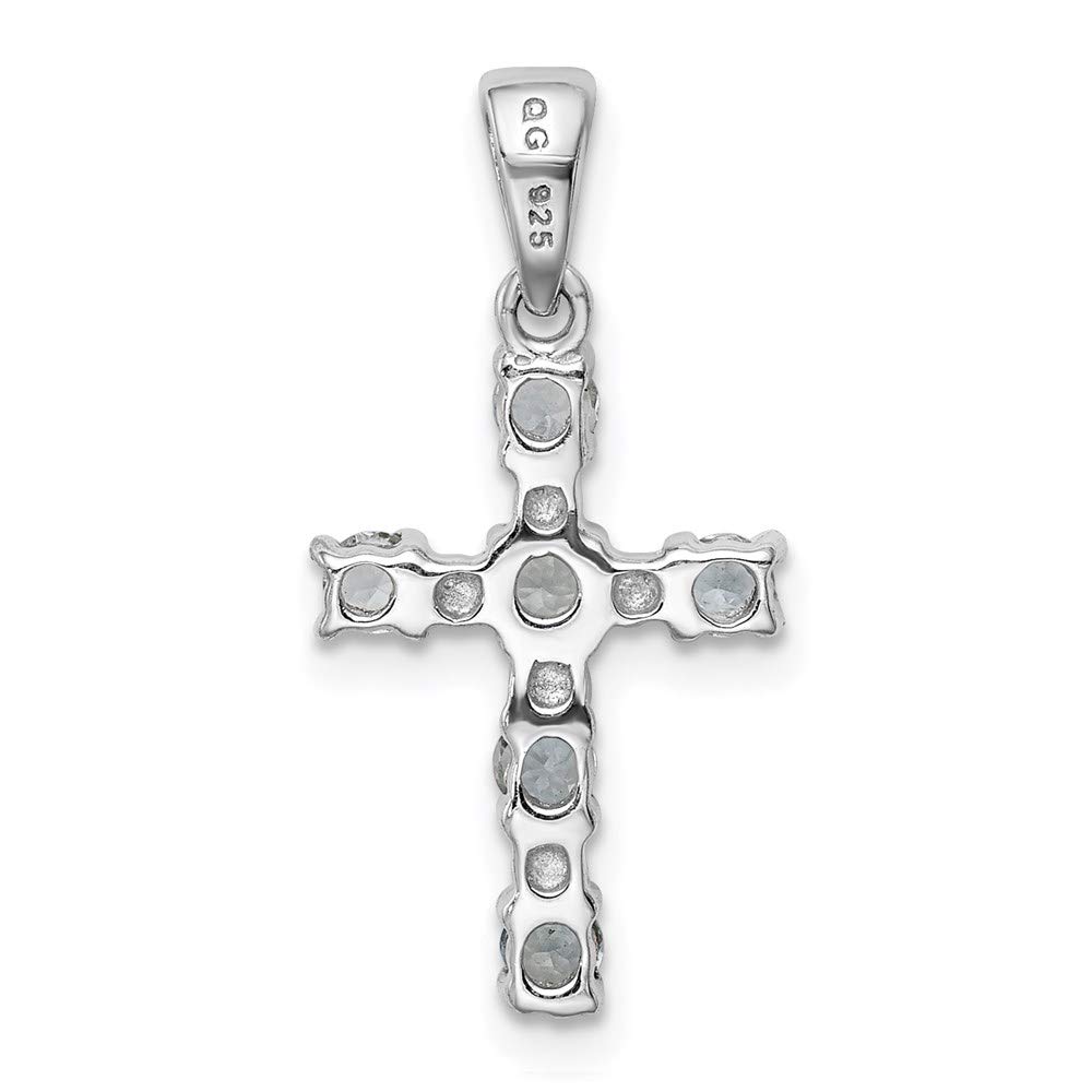 Sterling Silver Rhodium-plated Aquamarine & Diamond Accent Cross Pendant QQDX888