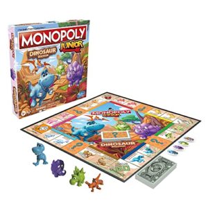 Hasbro Gaming Monopoly Junior Dinosaur Edition Board Game, 2-4 Players, with Dino-Themed Toy Tokens, Ages 5+ (Amazon Exclusive)