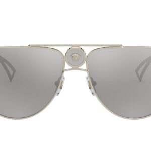 Versace VE 2225 12526G Pale Gold Metal Aviator Sunglasses Silver Mirror Lens