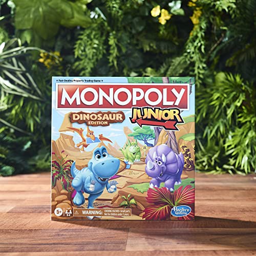 Hasbro Gaming Monopoly Junior Dinosaur Edition Board Game, 2-4 Players, with Dino-Themed Toy Tokens, Ages 5+ (Amazon Exclusive)