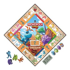 Hasbro Gaming Monopoly Junior Dinosaur Edition Board Game, 2-4 Players, with Dino-Themed Toy Tokens, Ages 5+ (Amazon Exclusive)