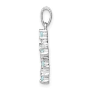 Sterling Silver Rhodium-plated Aquamarine & Diamond Accent Cross Pendant QQDX888