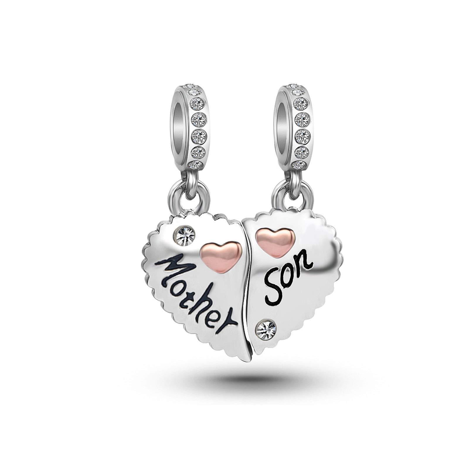 TGLS Women Rose Gold Heart Love Mother and Son Charms Dangle Puzzle Heart Beads for Mom Birthday Gifts Compatible With Pandora Bracelet