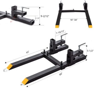 Atatod Heavy Duty Clamp on Pallet Forks w/Adjustable Stabilizer Bar -60" 4000lbs Max- Pallet Forks Clamp On for Tractor Bucket (60inch Total Length）