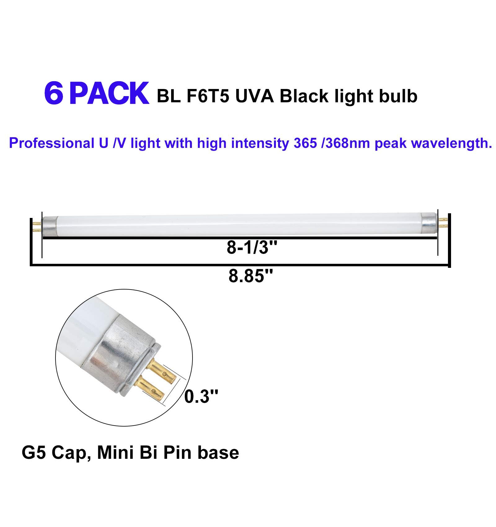 Konideke 6W F6T5/BL Replacement Black Bulb Light, Compatible with Dynatrap DT2000XL,DT3012, 9 Inch Length Light BL, Fluorescent G5 Base 6 Count