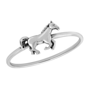 aeravida majestic wild stallion or running horse sterling silver unisex ring sizes 7-9 for animal & nature inspired style & western wear with cowboy vibes