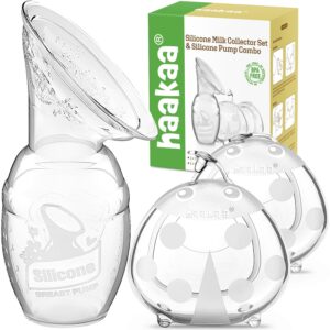 haakaa manual breast pump for breastfeeding 4oz/100ml and ladybug milk collector 2.5oz/75ml combo, food-grade silicone