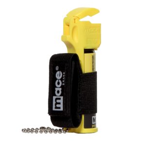 mace brand sport pepper spray (neon yellow) – 12’ powerful pepper spray with adjustable hand strap — flip top safety cap, leaves uv dye on skin – self defense pepper spray for women, made in the usa