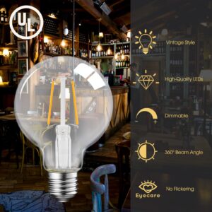 E ENERGETIC LIGHTING Edison Light Bulb, 5W Dimmable, G25 Globe Shape, Clear Glass, 60W Equivalent, 2700K Soft White, 500LM, G80 Christmas Light, E26 Standard Base, UL Listed, 6-Pack