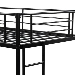 Twin Over Twin Metal Bunk Beds with 2 Side Ladders, Heavy Duty Bed Frame with Guardrail for Dormitory Bedroom Boys Girls Adults,No Box Spring Needed,Black