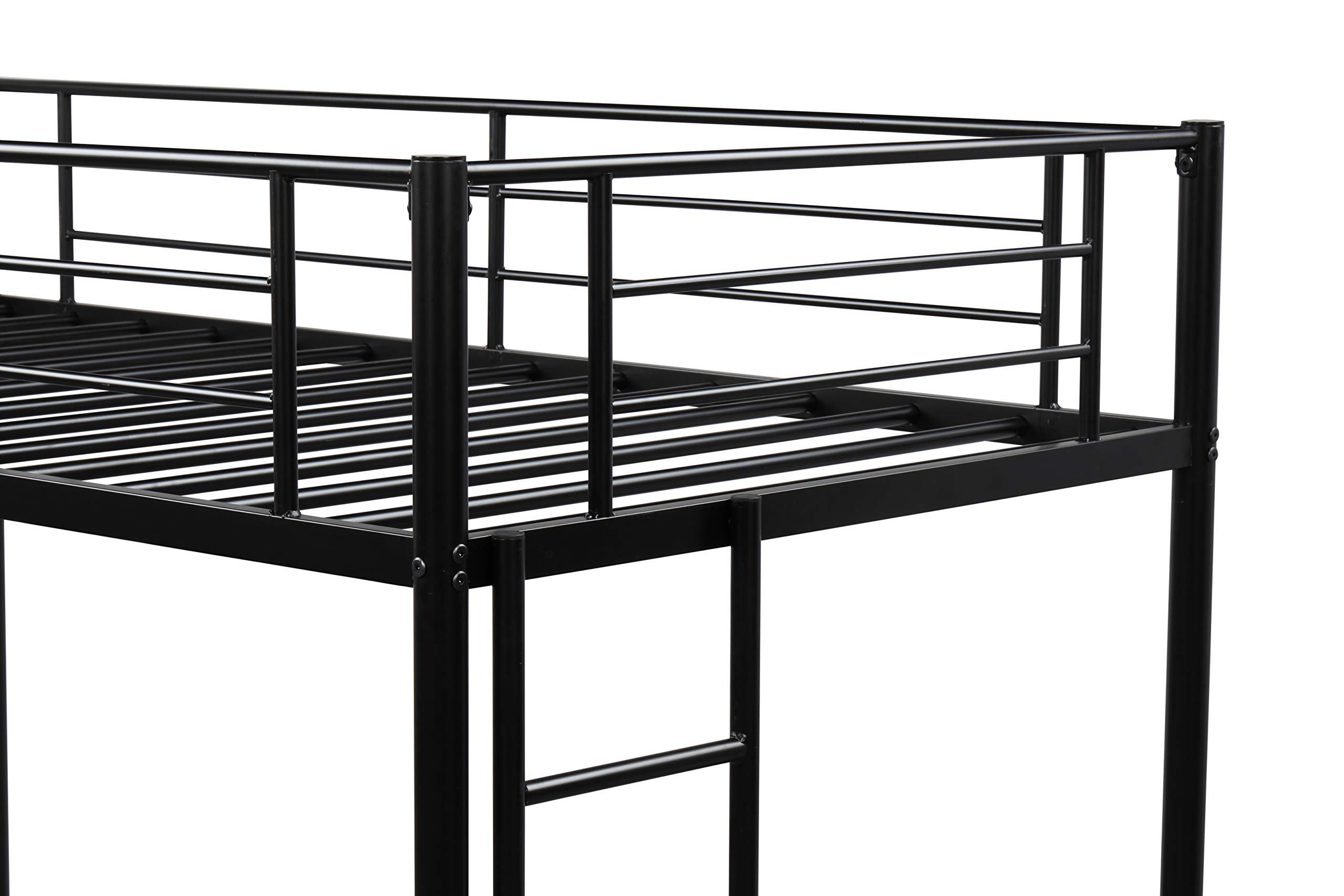 Twin Over Twin Metal Bunk Beds with 2 Side Ladders, Heavy Duty Bed Frame with Guardrail for Dormitory Bedroom Boys Girls Adults,No Box Spring Needed,Black