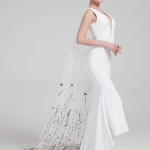 YHDDYG Wildflower Floral Embroidery Shoulder Cape Veil Secret Garden Veil with Comb Cathedral Bridal Wedding Veil S117 (Ivory Tulle)