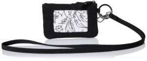 vera bradley women's microfiber zip id case and lanyard combo, black, one size