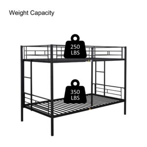 Twin Over Twin Metal Bunk Beds with 2 Side Ladders, Heavy Duty Bed Frame with Guardrail for Dormitory Bedroom Boys Girls Adults,No Box Spring Needed,Black