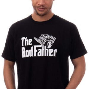 Ann Arbor T-shirt Co. The Rodfather | Funny Hotrod Garage Joke Truck Car Guy Mechanic Auto Racing Hot Rod T-Shirt for Men Dad Grandpa-(Adult, L) Black