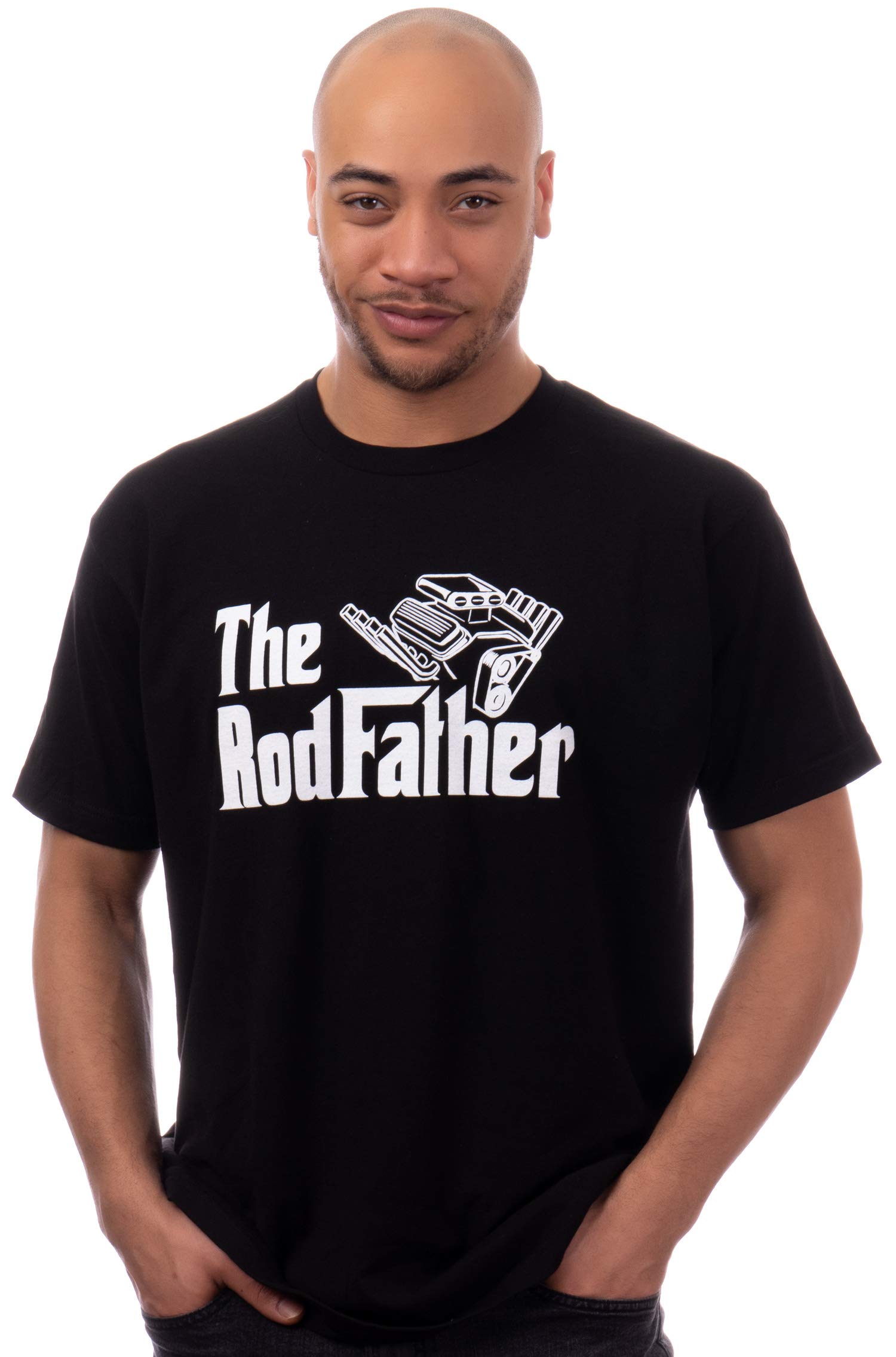 Ann Arbor T-shirt Co. The Rodfather | Funny Hotrod Garage Joke Truck Car Guy Mechanic Auto Racing Hot Rod T-Shirt for Men Dad Grandpa-(Adult, L) Black