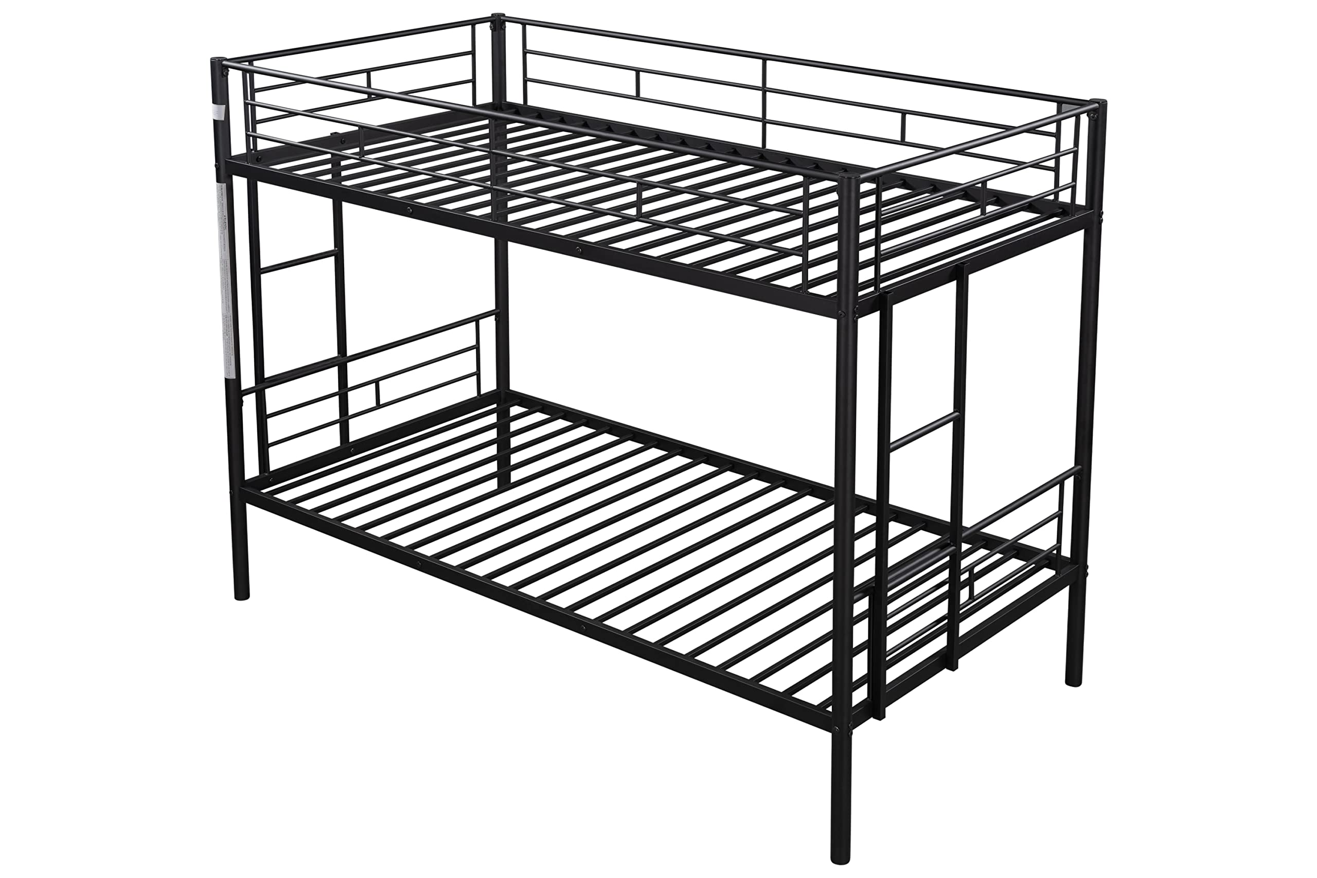 Twin Over Twin Metal Bunk Beds with 2 Side Ladders, Heavy Duty Bed Frame with Guardrail for Dormitory Bedroom Boys Girls Adults,No Box Spring Needed,Black