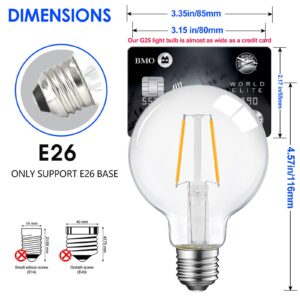 e energetic lighting edison light bulb, 5w dimmable, g25 globe shape, clear glass, 60w equivalent, 2700k soft white, 500lm, g80 christmas light, e26 standard base, ul listed, 6-pack