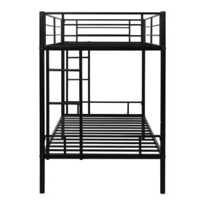 Twin Over Twin Metal Bunk Beds with 2 Side Ladders, Heavy Duty Bed Frame with Guardrail for Dormitory Bedroom Boys Girls Adults,No Box Spring Needed,Black