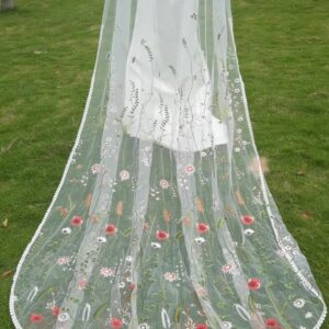 YHDDYG Wildflower Floral Embroidery Shoulder Cape Veil Secret Garden Veil with Comb Cathedral Bridal Wedding Veil S117 (Ivory Tulle)