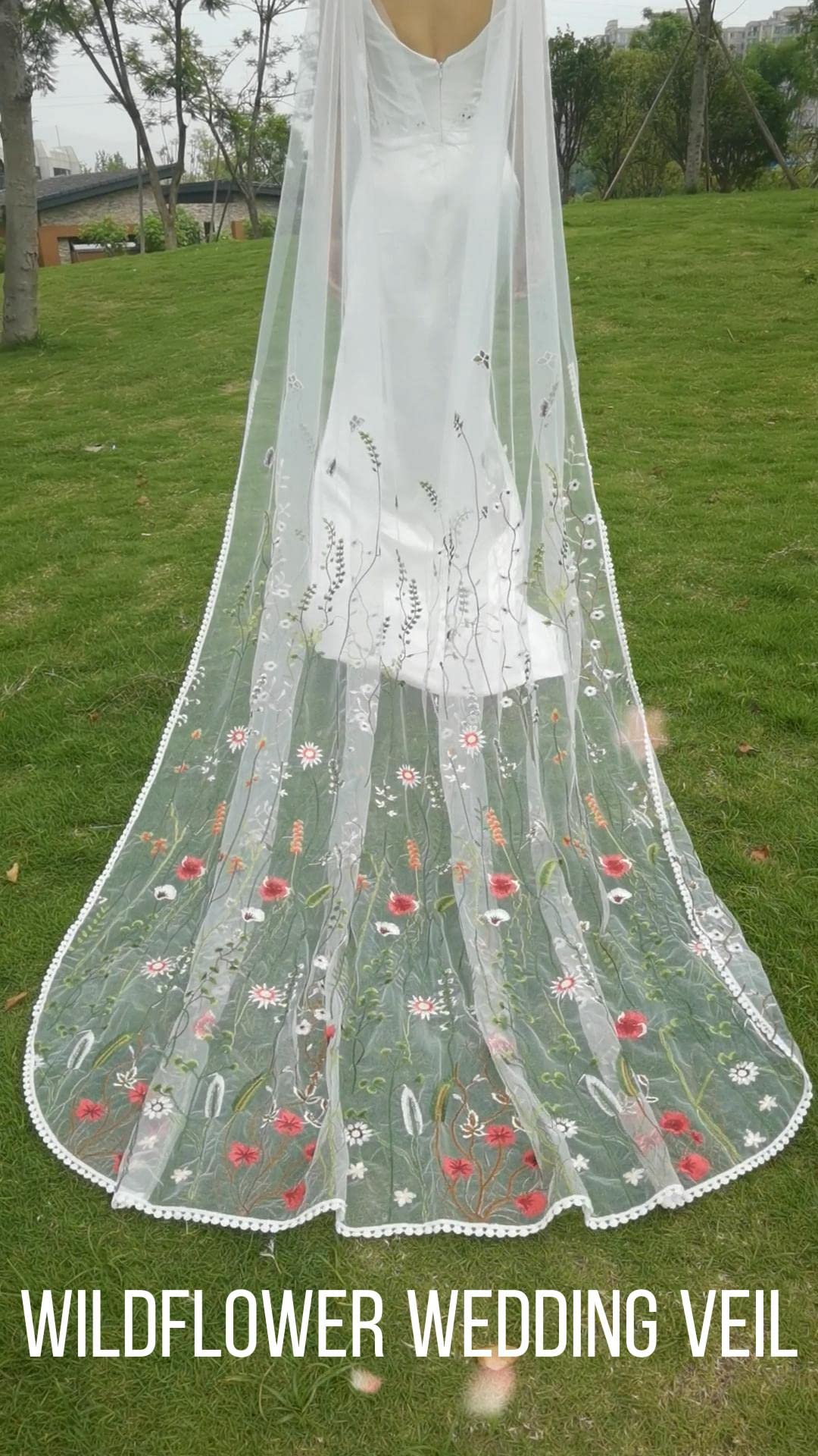 YHDDYG Wildflower Floral Embroidery Shoulder Cape Veil Secret Garden Veil with Comb Cathedral Bridal Wedding Veil S117 (Ivory Tulle)