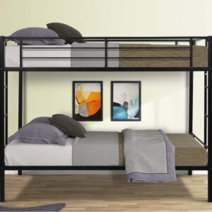 Twin Over Twin Metal Bunk Beds with 2 Side Ladders, Heavy Duty Bed Frame with Guardrail for Dormitory Bedroom Boys Girls Adults,No Box Spring Needed,Black