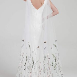 YHDDYG Wildflower Floral Embroidery Shoulder Cape Veil Secret Garden Veil with Comb Cathedral Bridal Wedding Veil S117 (Ivory Tulle)