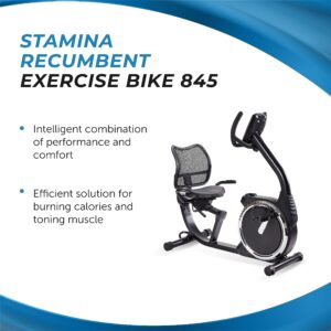 Stamina Magnetic Recumbent Exercise Bike 845 - Exercise Bike Pedal Exerciser - Fitness Bike with Smart Workout App - Recumbent Exercise Bike for Home - Up to 250 lbs Weight Capacity