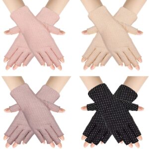 satinior 4 pairs women sunscreen fingerless gloves uv protection gloves summer sunblock gloves for driving, medium(round dot)