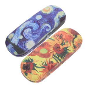 milisten 2pcs hard shell eyeglasses case leather glasses case sunflower night painting sunglasses holder eyewear reading glasses container