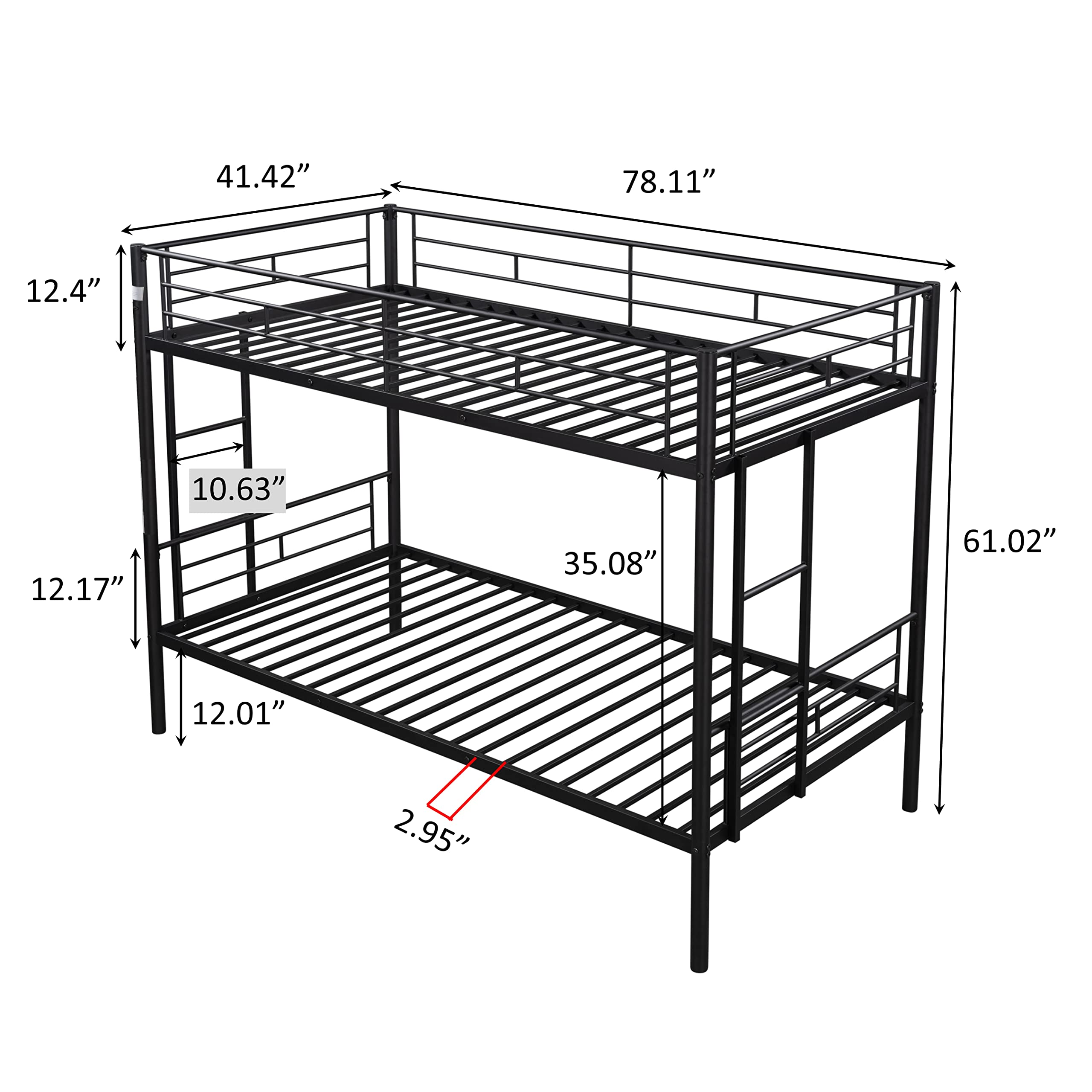 Twin Over Twin Metal Bunk Beds with 2 Side Ladders, Heavy Duty Bed Frame with Guardrail for Dormitory Bedroom Boys Girls Adults,No Box Spring Needed,Black