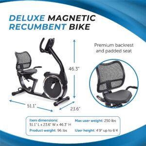 Stamina Magnetic Recumbent Exercise Bike 845 - Exercise Bike Pedal Exerciser - Fitness Bike with Smart Workout App - Recumbent Exercise Bike for Home - Up to 250 lbs Weight Capacity