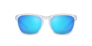 oakley men's oo9479 manorburn square sunglasses, polished clear/prizm sapphire, 56 mm