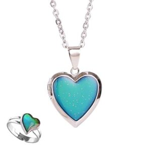 swqfzki color changing heart-shaped openable locket mood necklace emotion feeling pendant necklace adjustable size mood rings 2pcs