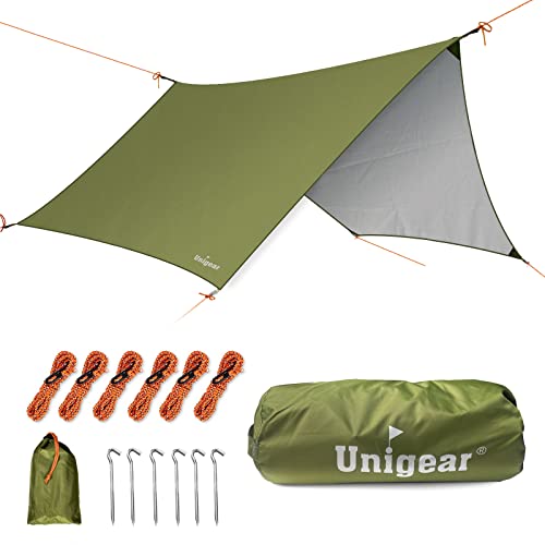 Unigear Hexagon Hammock Rain Fly,15x14FT/12x10FT Multifunctional Waterproof Camping Tarp,Lightweight and Compact Tent Tarp for Backpacking, Hiking, Traveling (Green, 15 x 14 ft)