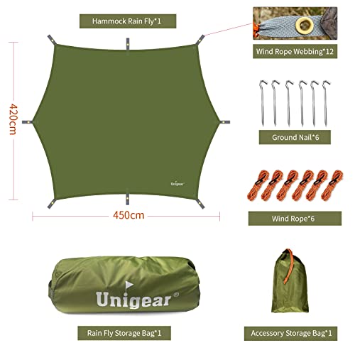 Unigear Hexagon Hammock Rain Fly,15x14FT/12x10FT Multifunctional Waterproof Camping Tarp,Lightweight and Compact Tent Tarp for Backpacking, Hiking, Traveling (Green, 15 x 14 ft)