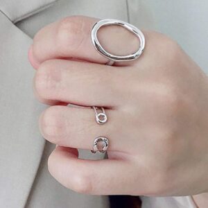 Minimalist Open Band Ring for Women Girls 925 Sterling Silver Expandable Statement Stackable Paperclip Safety Pin Toe Knuckle Eternity Rings Fashion Dainty Cute Mother's Day Jewelry Gift