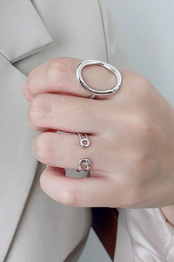 Minimalist Open Band Ring for Women Girls 925 Sterling Silver Expandable Statement Stackable Paperclip Safety Pin Toe Knuckle Eternity Rings Fashion Dainty Cute Mother's Day Jewelry Gift