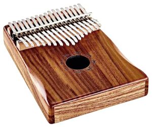 ortega guitars wood 17 key kalimba-c major-top soundhole-w/bag, tuning hammer, polish cloth, case, solid acacia (okb1)