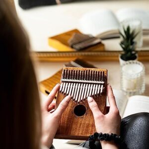 Ortega Guitars Wood 17 Key Kalimba-C Major-Top Soundhole-w/Bag, Tuning Hammer, Polish Cloth, Case, Solid Acacia (OKB1)