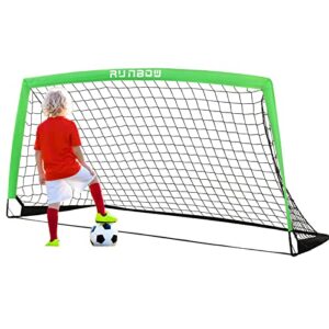 runbow 6x4 ft portable kids soccer goal for backyard practice soccer net with carry bag (6x4 ft, green, 1 pack)